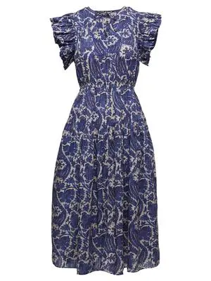 Ulla Johnson Kairi Flutter Sleeve Midi Dress - Blue