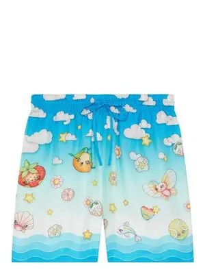 Casablanca Kawaii Motif Silk Twill Shorts - Multicolor