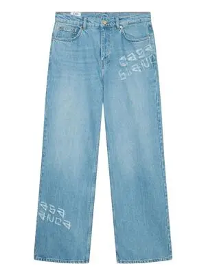 Casablanca Graffiti Distressed Denim Jeans - Light Blue