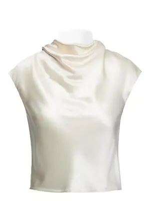 WAKAKUU Satin Top With Draped Neckline - Cream