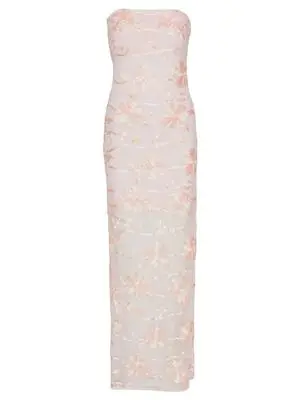 ROTATE BY BIRGER CHRISTENSEN Floral Embroidered Mesh Tube Dress - Pink