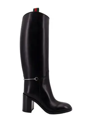 Gucci Leather Boots With Horsebit Detail - Black