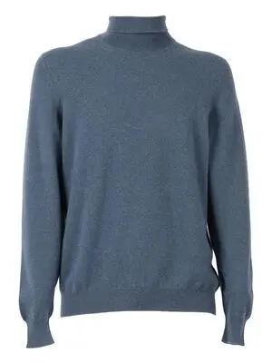 Fedeli Turtleneck Long Sleeve Knit Sweater - Blue