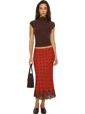 REFORMATION Carolina Lace Skirt - Red
