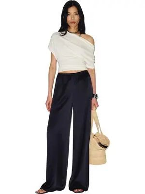REFORMATION Celine Low Rise Silk Wide Leg Pant - Black