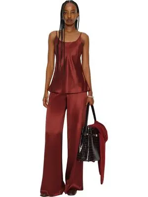 REFORMATION Celine Low Rise Silk Wide Leg Pant - Pink