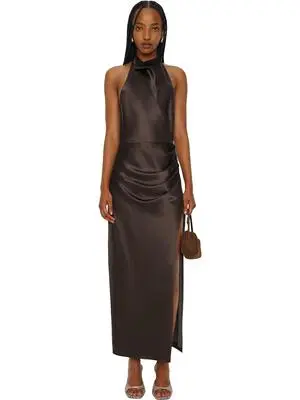 REFORMATION Emeline Silk Midi Dress Black Pearl