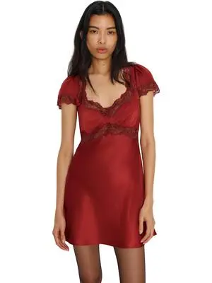 REFORMATION Romi Silk Mini Dress Sangre