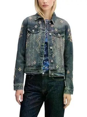 Desigual Embroidered Denim Jacket - Blue
