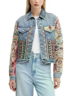 DESIGUAL Embroidered Denim Trucker Jacket