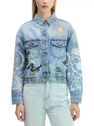 Desigual Embroidered Denim Trucker Jacket - Blue