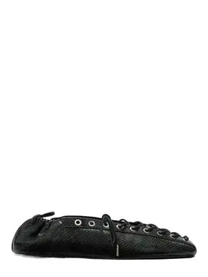 GANNI Eyelets Lace-up Ballerina Flats - Black
