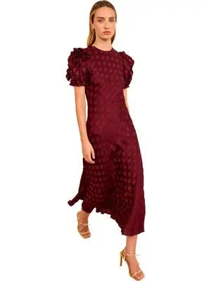 Ulla Johnson Elvia Ruffle Sleeve Midi Dress - Claret