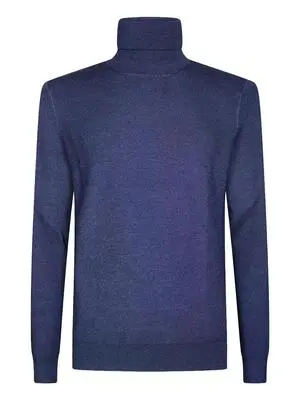 Tagliatore Long-sleeved Turtleneck Ribbed Sweater - Blue
