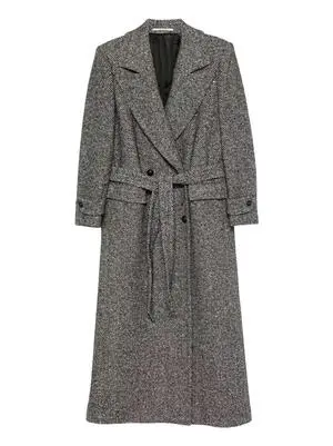 Tagliatore Herringbone Pattern Belted Coat - Grey