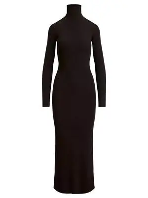 Polo Ralph Lauren Turtleneck Ribbed Midi Dress - Brown