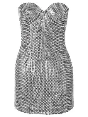 Dolce & Gabbana Strapless Crystal-embellished Metallic Mini Dress - Silver