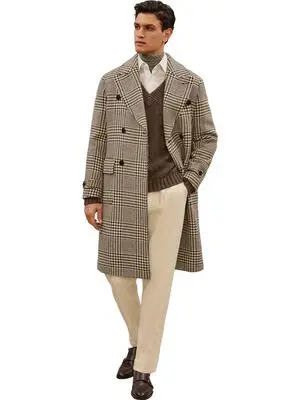REISS Grigio Atelier Wool Check Overcoat - Brown/white
