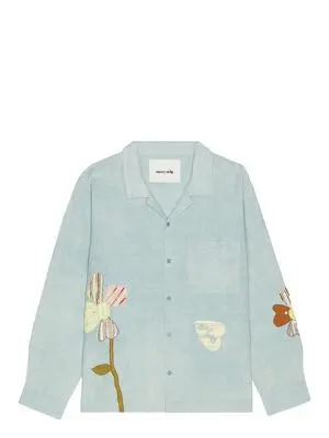 STORY MFG. Greetings Long Sleeve Shirt In Baby Blue - Blue Pansy
