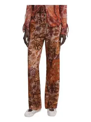 Desigual Paisley Corduroy Straight Leg Pants - Orange