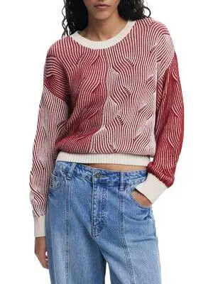 Desigual Colorblock Striped Pullover Sweater - Red