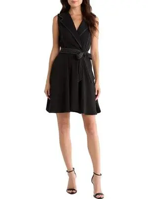 Halogen Topstitch Detail Sleeveless Dress - Rich Black