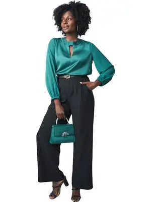 JESSICA LONDON Georgette Keyhole Blouse - Emerald Green