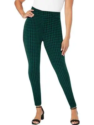 JESSICA LONDON Ponte Legging - Emerald Green Houndstooth
