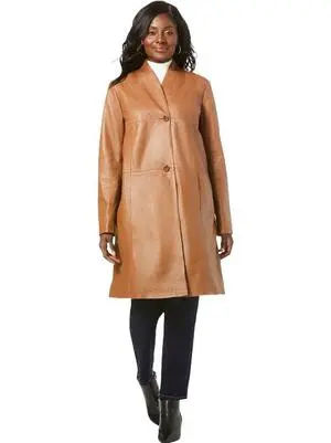JESSICA LONDON Leather Swing Coat - Cognac