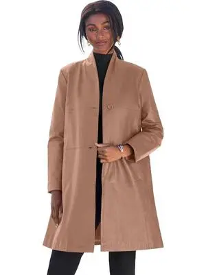 JESSICA LONDON Leather Swing Coat - Creamy Mocha
