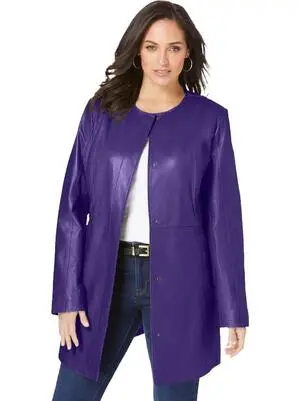 JESSICA LONDON Three-Quarter Genuine Leather Jacket Midnight Violet