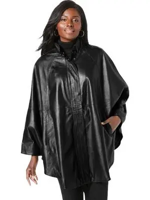 JESSICA LONDON Leather Poncho Black