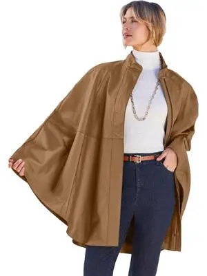 JESSICA LONDON Leather Poncho - Brown Maple