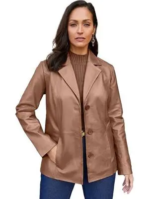 JESSICA LONDON Leather Blazer Creamy Mocha