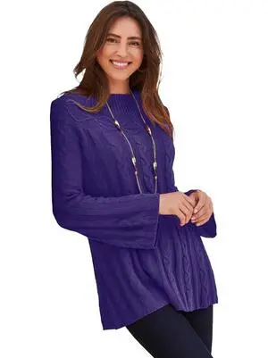 JESSICA LONDON Cable Knit Tunic Sweater - Midnight Violet