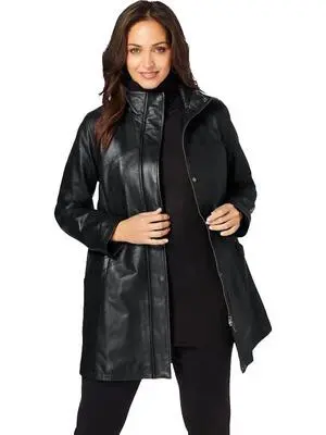 JESSICA LONDON A-line Zip Front Leather Jacket - Black