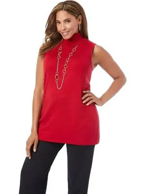 JESSICA LONDON Sleeveless Cashmere Turtleneck Shell - Classic Red