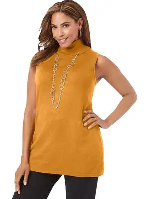 JESSICA LONDON Sleeveless Cashmere Turtleneck Shell - Rich Gold
