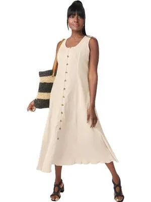 JESSICA LONDON Button-down Gauze Maxi Dress - Oatmeal