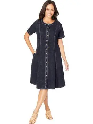 JESSICA LONDON Button Front Denim Dress - Indigo