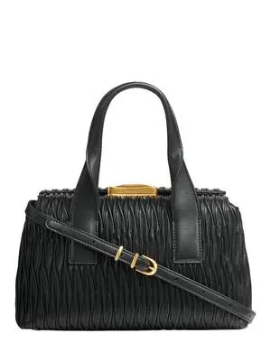 Donna Karan New York Amagansett Pleated Satchel - Black/gold