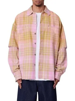 Mnml Dip Fade Flannel Button-up Shirt - Pink