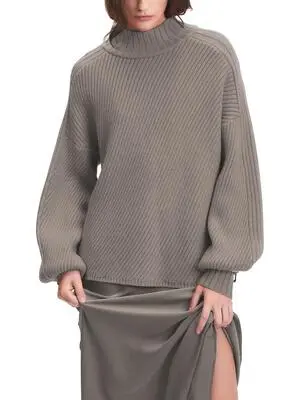 Deluc Nelson Balloon Sleeve Ribbed Mock Neck Sweater - Melange Mink