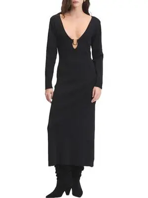 Deluc Maurice Long Sleeve Knit Midi Dress - Black
