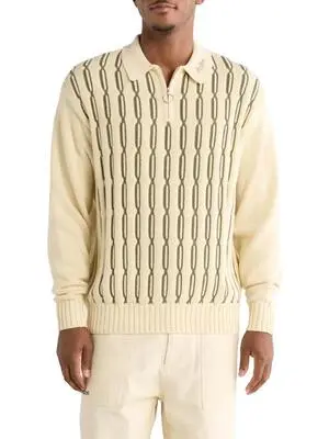 MALBON Links Cotton Quarter Zip Polo Sweater - Beige