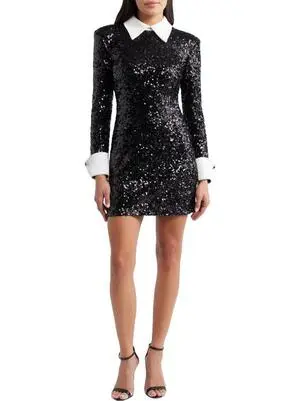Eliza J Collared Sequin Minidress - Black White