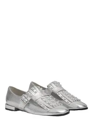 LK BENNETT Studded Fringe Loafer Silver