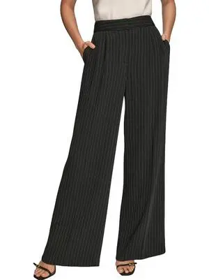 Donna Karan New York Pinstriped High-waisted Wide-leg Pants - Black/cream