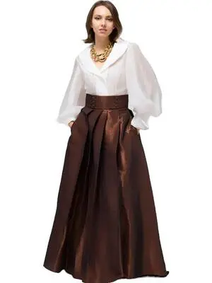 LE FAFO Organza Shirt And Maxi Skirt Gown Set - White Bronze