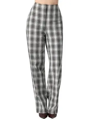 IVONNE Tailored Plaid Straight-leg Pants - Black